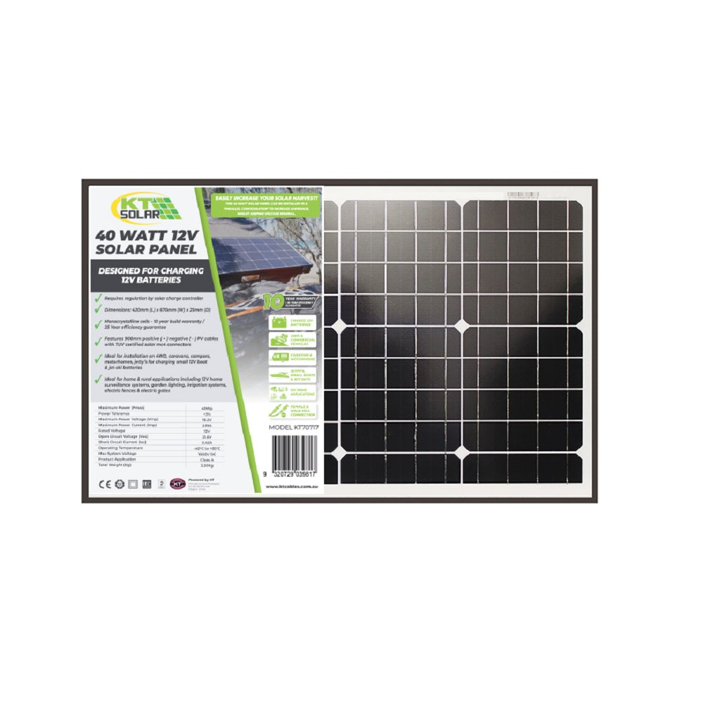 KT Solar 12V 40 Watt Solar Panel – SHOPNewlands